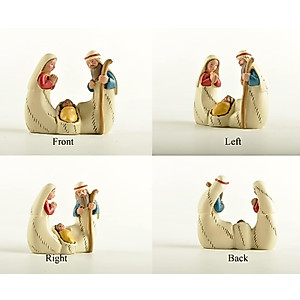 Miniature Holy Family Nativity Figurine - Hand Painted Joseph Mary Religious Figurine with Baby Jesus for Christmas Indoor Tabletop Nativity Scene Decoration, 2.56‘H