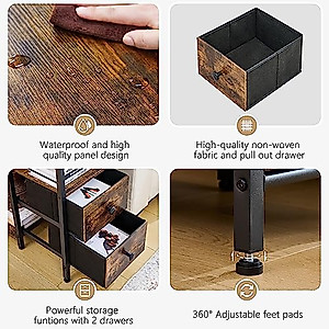 Hoctieon Nightstand with Fabric 2 Drawers, Night Stands for Bedrooms, Side Table with Drawer, Farmhouse Nightstands, End Table with Storage, Easy Assembly, Rustic Brown