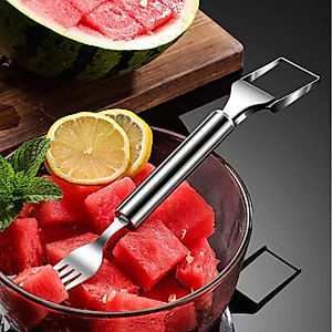 XINGJIEYUN New Watermelon Fork Slicer Tool, Summer Double Head Fruit Fork Slicer, 2-in-1 Stainless Steel Fruit Slicer, Suitable for Family gatherings, Camping Parties (3 pieces)