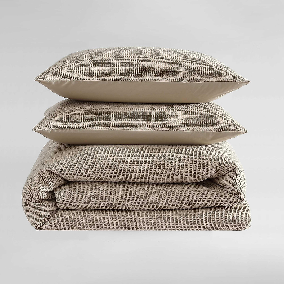 Calvin Klein - Duvet Cover Set, Super Soft Bedding with Modern Microwaffle Design, Casual Bed Essentials, Oeko-Tex Certified (Microwaffle Beige, King)