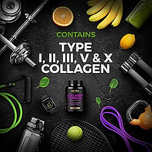 NURTURLY Multi Collagen Peptides Powder Capsules - Hydrolyzed Collagen Peptides Types (I, II, III, V & X) - Collagen Supplements for Joint Health, Anti-Aging, Hair, Skin & Nails - 120 Capsules