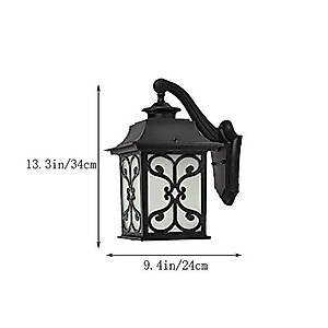 PEHUB E27 European Antique Porch Wall Sconce Outdoor Garden Waterproof Aluminum Black Finish Wall Lamp Square Glass Lampshade Exterior Wall Mount Lighting Fixture Villa Decor Wall Light Exterior Light