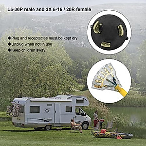 OCHIKI Generator Cord 30 Amp to 110 Adapter, 3 Prong 30 Amp to 15 Amp RV Adapter, Nema L5-30P Male to 3X 5-20R Female with Lighted End, 1.5 FT