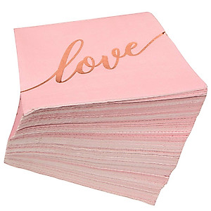 Andaz Press Pink with Rose Gold Scripted Love Saying Cocktail Napkins, Bulk 100-Pack Count 3-Ply Disposable Fun Beverage Napkins for Wedding, Bridal Shower, Bachelorette, Baby Shower, Valentine's Day
