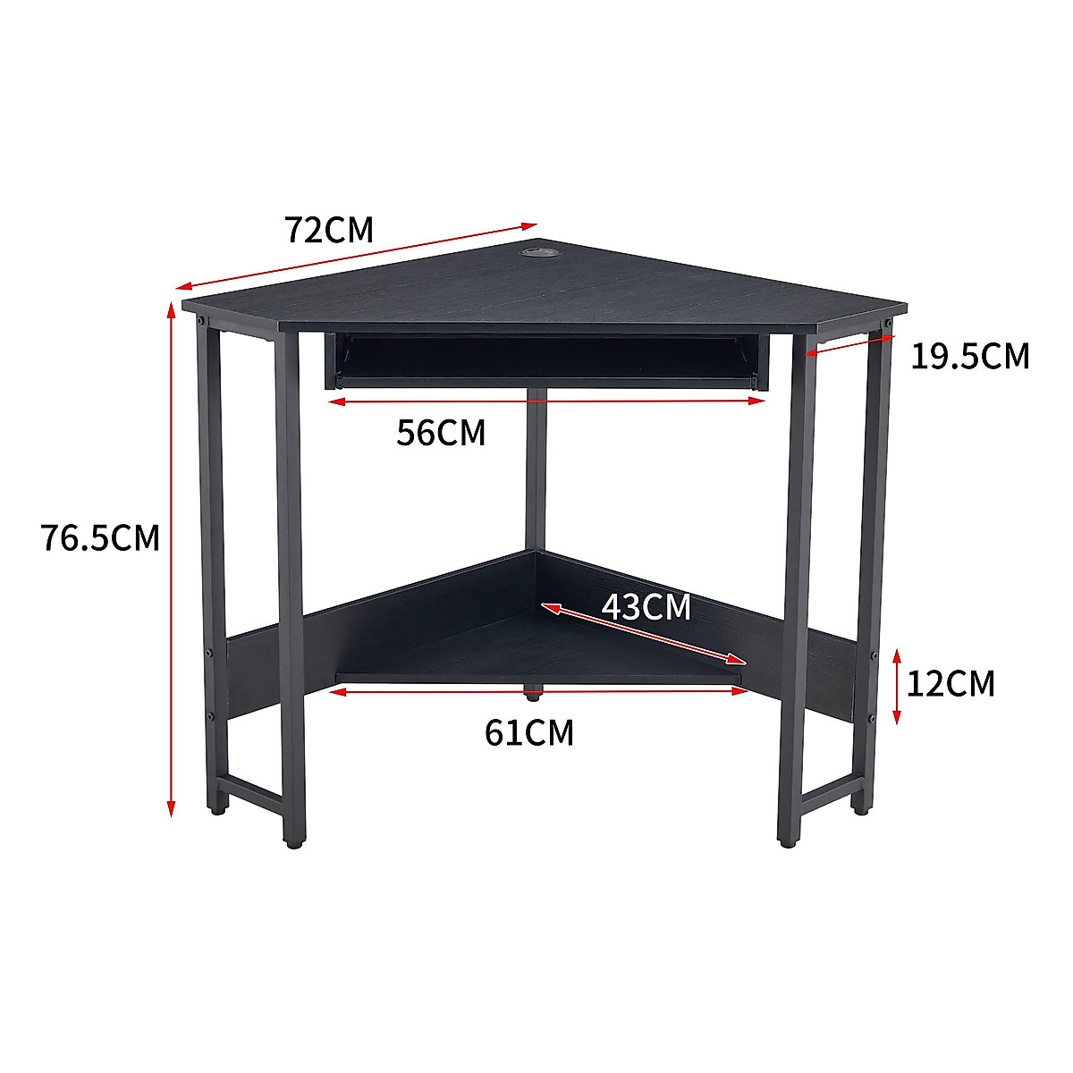 Aienid MDF Black Computer Desk Triangle Computer Desk,Corner Desk with Smooth Keyboard Tray& Storage Shelves,Compact Home Office,Small Desk with Sturdy Steel Frame As Workstation for Small Space