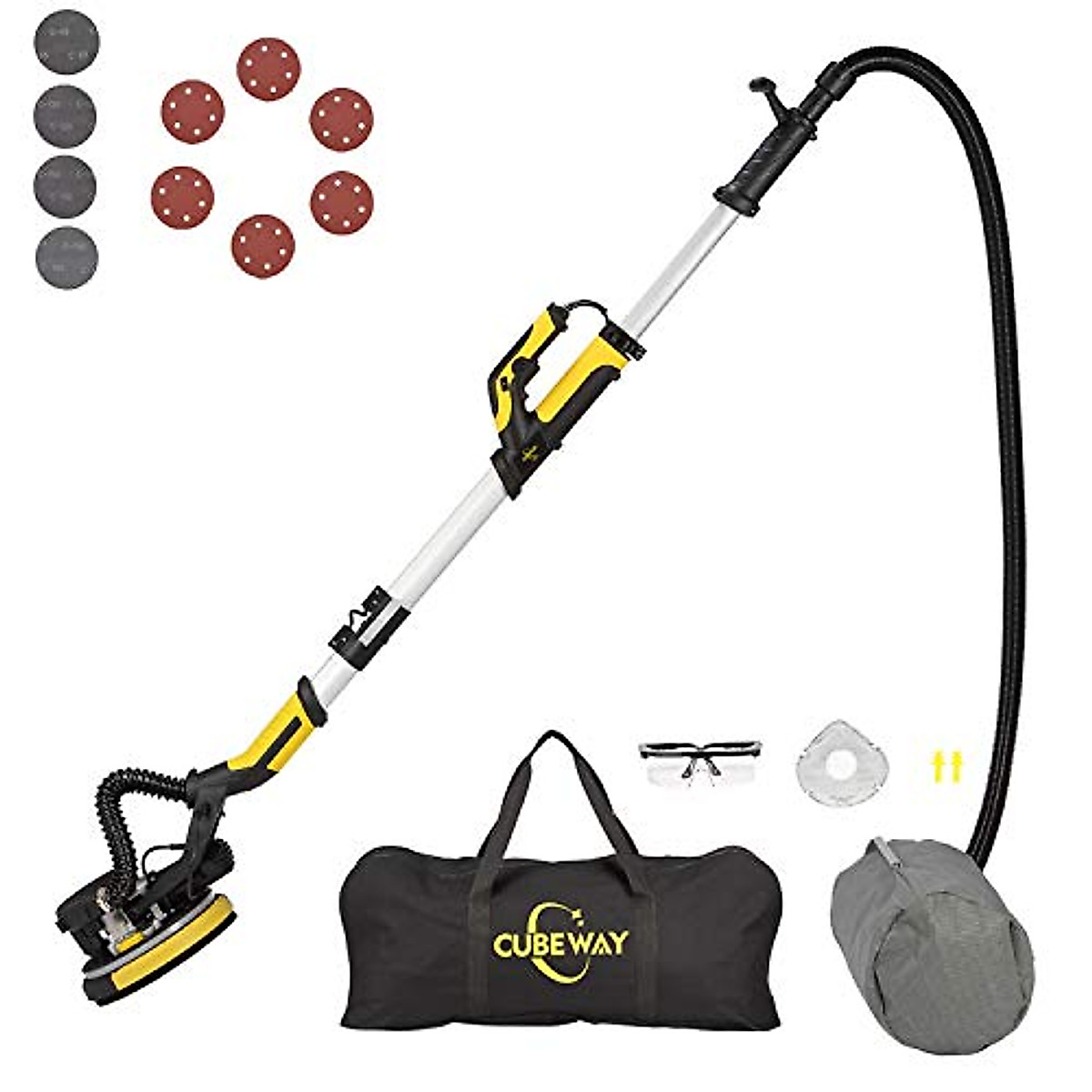 CUBEWAY Drywall Sander with Vacuum, Rotary and Detachable Dust Shroud for up to the Wall Sanding, Electric Drywall Sander with Variable Speed and Led Light, ETL Listed