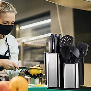 Kitchen Utensils Set, 7 Pieces Silicone Cooking Utensils Set+5-Pieces Stainless Steel Knife Set+6-Pieces Kitchen gadgets(18-in-1)