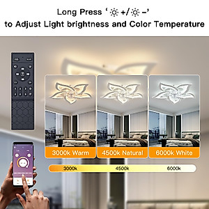 Ekjkldo 27" Ceiling Fan with Lights Remote Control Ceiling Light Fixture, 6 Speeds 3 Colors Low Profile Ceiling Fan with Light, Modern Ceiling Fan, Flush Mount Ceiling Fans for Living Room(White)