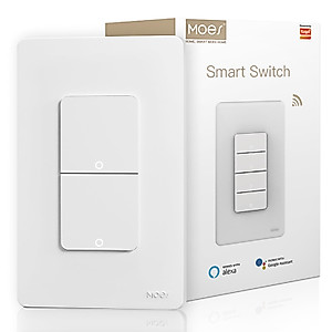 MOES Smart Double Light Switches, 2.4GHz Wi-Fi 2 Gang Single Pole Switch, Netural Wire Required, Inteligente Switch Combo Work with Alexa Google Assistant, Remote Controlgle Assistant, Remote Control