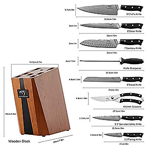 NANFANG BROTHERS Knife Sets for Kitchen with Block, Damasucs Kitchen Knife Sets 9 Pieces with Ergonomic Triple Rivet Handle, Kitchen Knives for Chopping, Slicing, Dicing & Cutting