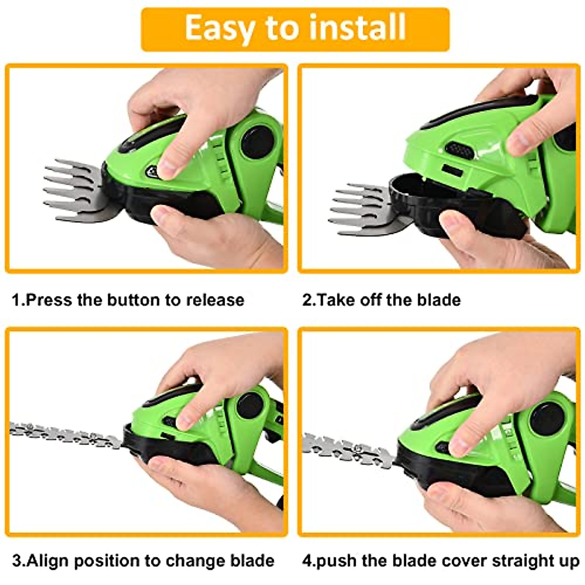 Evcitn Cordless Hedge Trimmer Electric Hand Held Grass Shear Shrubbery Clipper 24V Electric Grass Cutter with Rechargeable Battery and Charger Included for Garden and Lawn - Green