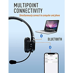 WUGEUSCH Wireless Headset with Microphone -Noise Canceling Headphones with Mic -Bluetooth On-Ear Earphones for Trucker, Office Work, Video Calling, Call Center -32H Talk Time, Clear Audio Transmission