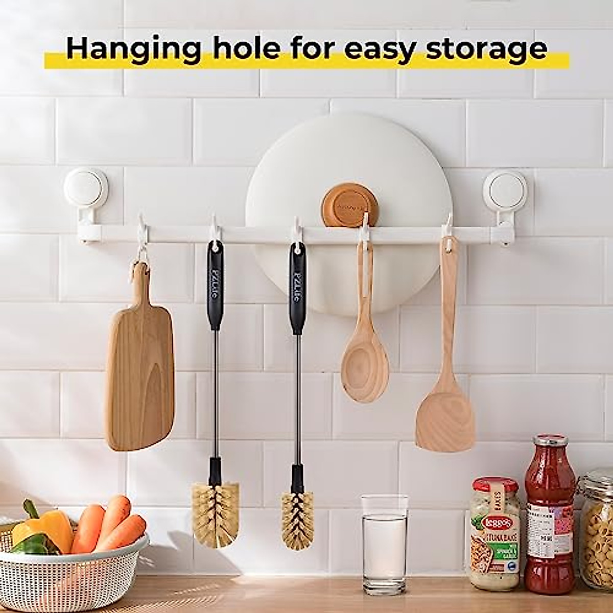 PZLife 2-in-1 Detachable Brush Head Water Bottle Brush & Straw Brush Cleaning Scrubbing Brush 15.3in Stainless Steel Bottle Brush Multi-Function Cleaning Brush Corner Cleaning