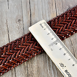 ANNULOYA Braided Belt for Women 1.6 inch Wide Woven Leather Waist Band for Pants and Dress with Buckle (Brown)