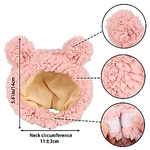 JOICEE Cute Cat Costume Warm Bear Hat for Cat Adjustable Soft Small Pet Headwear Bear Hat for Cat Puppy Dog (Pink)