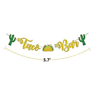 Taco Bar Gold Glitter Banner Sign Garland Pre-strung for Cinco De Mayo Mexican Fiesta Themed Party Taco Bar Decor