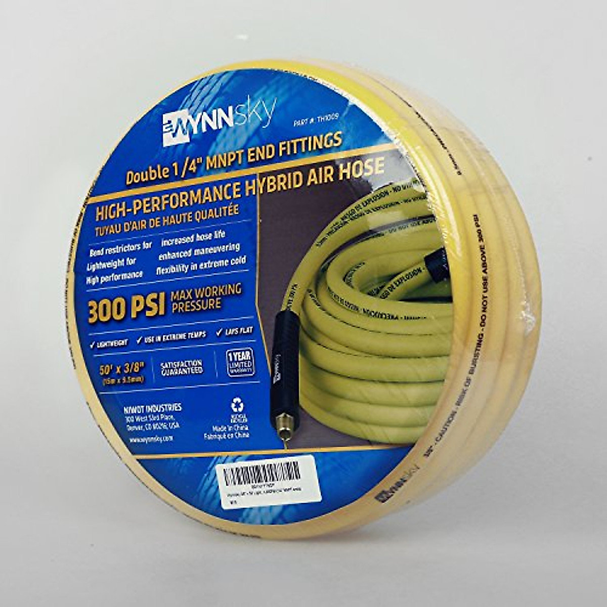 WYNNsky 3/8" Hybrid Air Hose 50ft 1/4" MNPT Air Compressor Hose Heavy Duty Lightweight Hybrid and Bend Restrictor Fittings