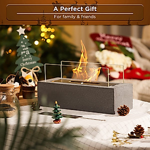 TURBRO Tabletop Ethanol Fuel Fire Pit, Portable Alcohol Fireplace Bowl for Indoor, Patio, Outdoor, Balcony, Smokeless Odorless Clean Burning, Modern Decor, Cement, Fireside FP14CG