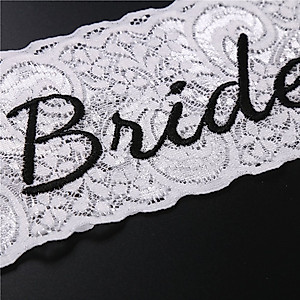 DECORA Bride to Be Bachelorette Veil Lace Sash with Ribbon Edge and Comb for Bachelorette Party Bridal Shower
