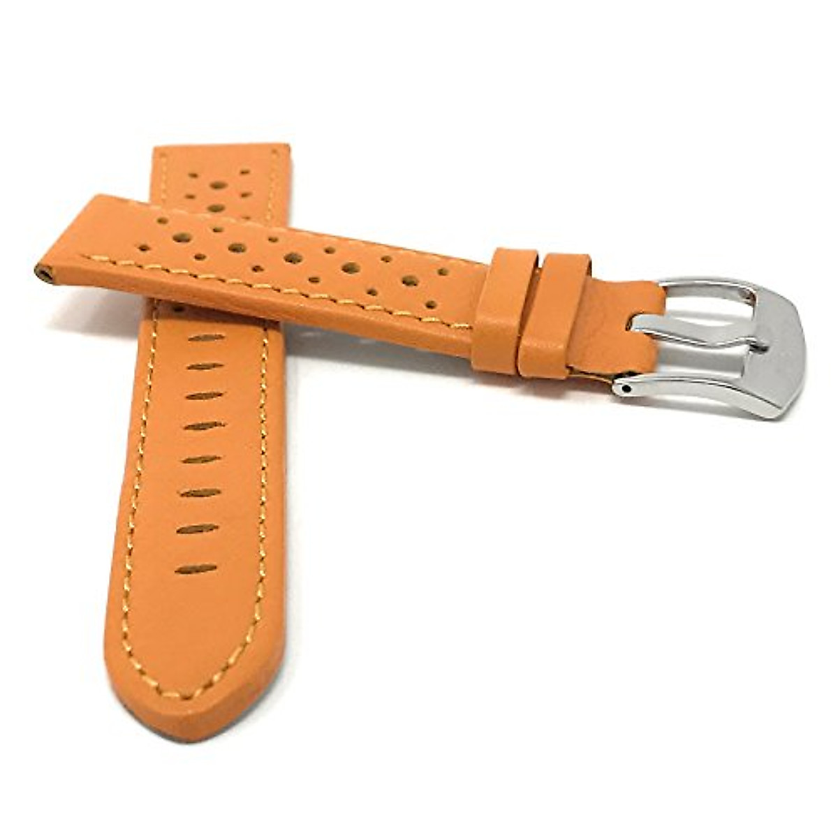 Bandini Mens Leather Rally Strap - Breathable Perforated Racing Watch Band - Replacement Racer Rally Band for Classic and Smart Watch - Orange 22mm Watch Band