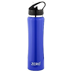 Zero Degree Stainless Steel Water Bottle with Straw and Leak Proof Lid, Vacuum Insulated Double Wall Sport Bottle Keeps Drinks Cold for 12 Hours (18oz Blue)