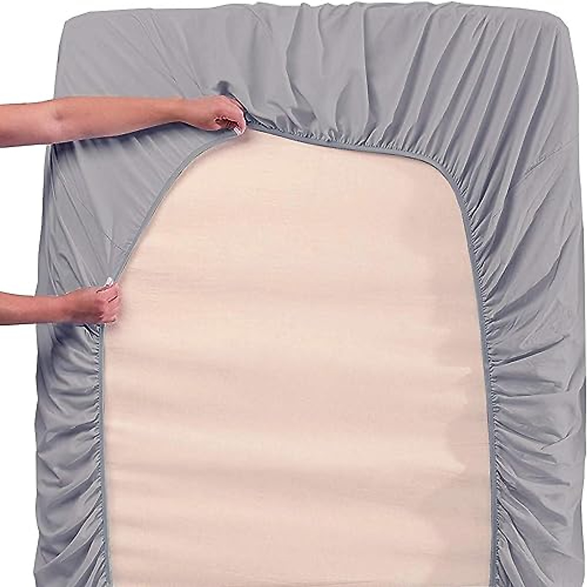 Fitted Sheet Full Size - Premium 1800 Microfiber - Ultra-Soft - Deep Pocket Sheets - Durable and Long Lasting - Full Fitted Sheet Only (Full, Light Grey)