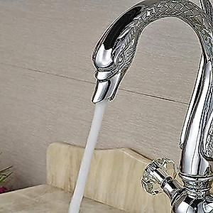 Kitchen Taps Brass Faucet Tap Chrome Silver Swan Basin Faucet Deck Mounted Bathroom Faucet Hot and Cold Water Mixer Tap Bath Water Faucet Basin Sink Taps-Chrome W Cover Plate,Chrome,sink faucet