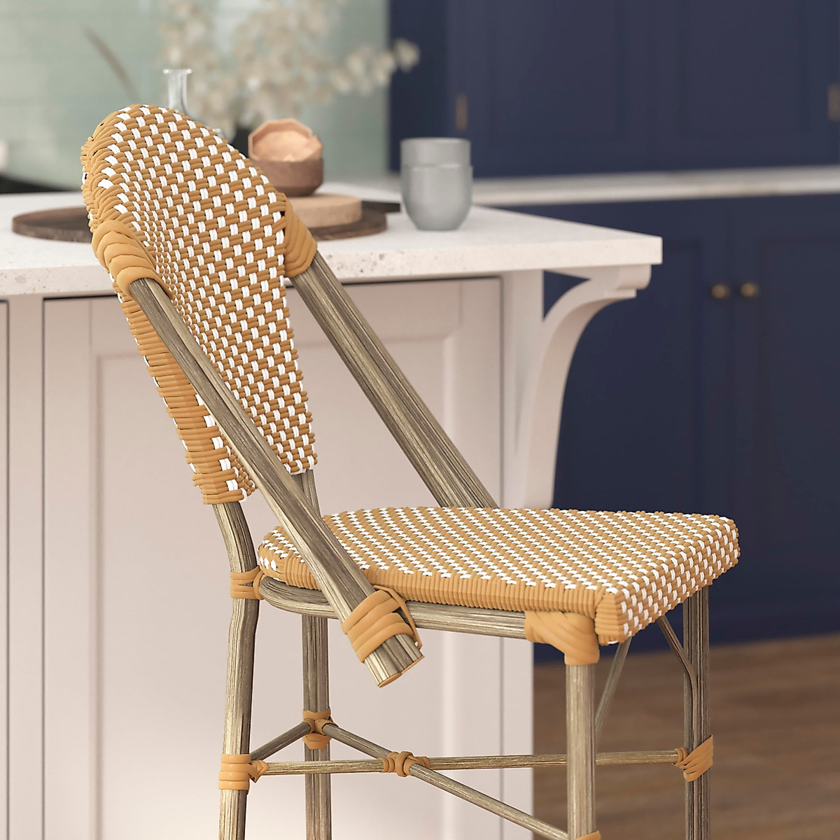 Flash Furniture Lourdes Commercial Grade Bistro Barstool, Stackable Indoor/Outdoor Dining Stool, 30"High, Natural/White & Light Natural Finish, Set of 2