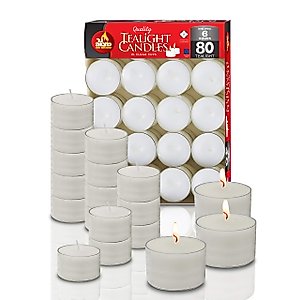Ner Mitzvah Long Lasting Tealight Candles - 6 Hours - White in Clear Cups - Unscented - 80 Pack - Made in EU
