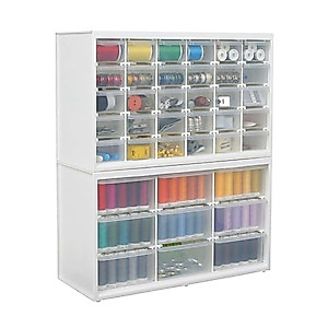 ArtBin 6809PC Store In Drawer Cabinet Sewing & Craft Organization, Plastic Storage Unit with 9 Drawers, White with Clear Drawers