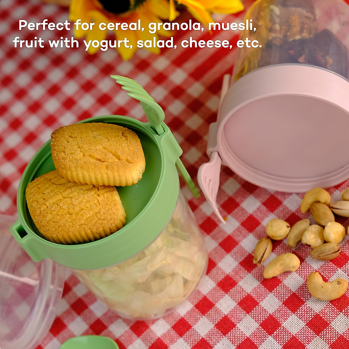 Osier Blanc 4 Pack On The Go 21.9 oz Breakfast Cups with Lids and Spoon, Reusable Cereal Yogurt Cup with Topping Plastic Overnight Oats Container for Granola Oatmeal (21.9 oz - 4 Colors Set)