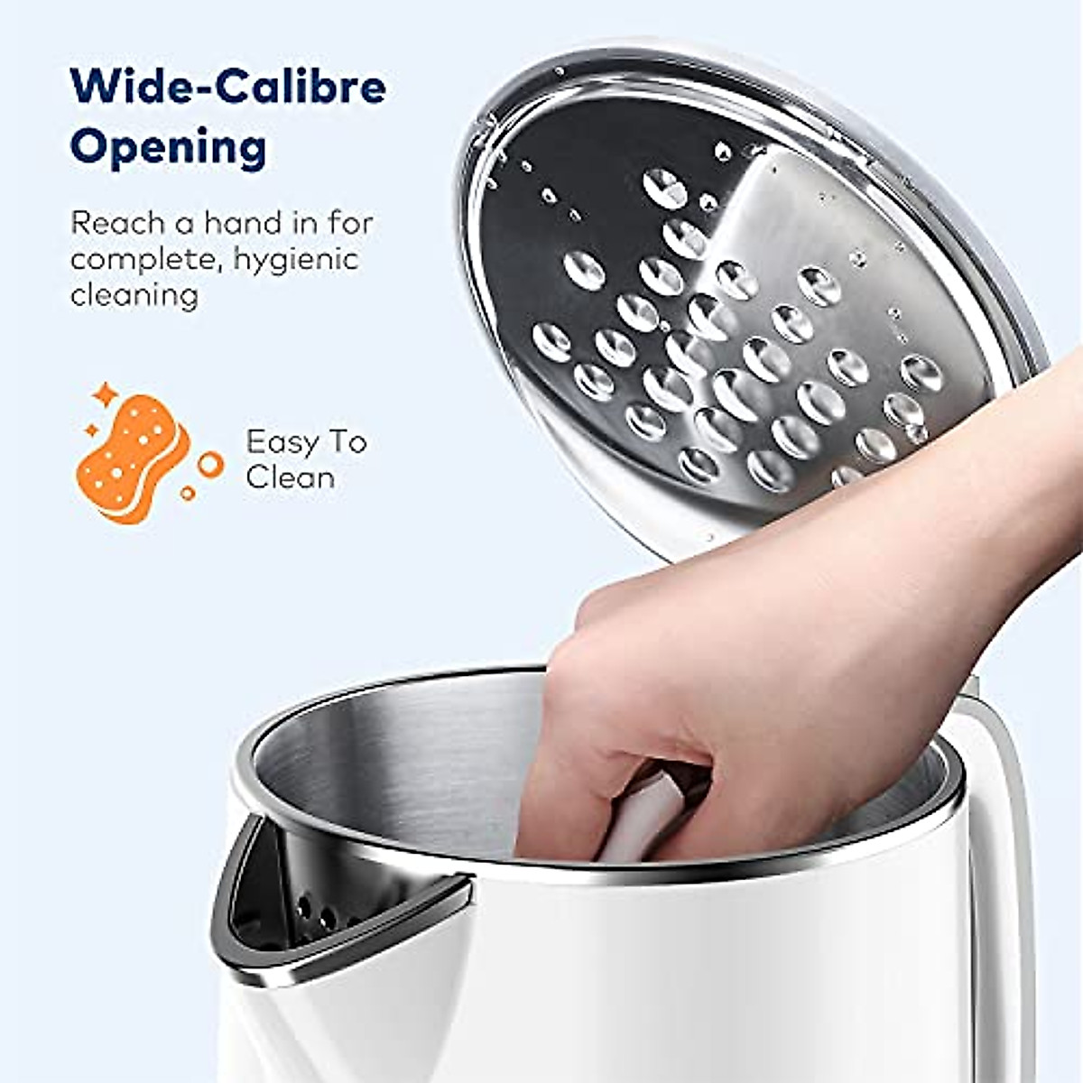 Miroc Electric Kettle, Double Wall 100percent Stainless Steel Cool Touch Tea Kettle with 1500W Fast Boiling Heater, Cordless with Auto Shut-Off & Boil Dry Protection, BPA-Free, White