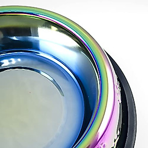 The Magical Kitchen Collection - Iridescent Rainbow Pet Bowl Set - Heavy Duty Stainless Steel Water & Feeder Bowls for Cats/Dogs with Non-Skid Rubber Base, 32 Oz. / 4 Cup Capacity Each (Set of 2)