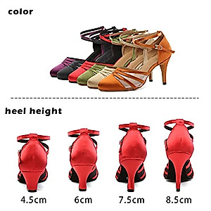TINRYMX Women Latin Dance Shoes Closed Toe Salsa Tango Performance party ballroom Dance Shoes,YCL189-Red-8.5CM,US 7.5