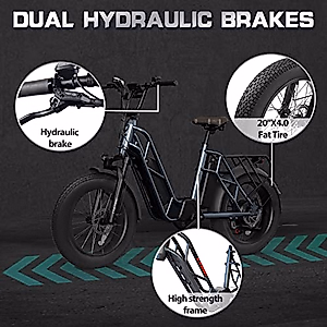 Fucare Gemini/Gemini X 750W Electric Bike for Adults 31MPH Max Speed 48V 30Ah/20.8Ah Dual Lithium Battery 20Inch 4.0" All-Terrain Fat Tire Commute E-Bike with 5.3" LCD Display Bicycles
