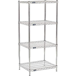 Nexel Adjustable Wire Shelving Unit, 4 Tier, Commercial Dry Storage Rack, 21" x 24" x 63", Chrome