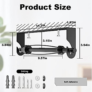 Paper Towel Holder Under Cabinet, MYLOLF Single Hand Operable Wall Mount Paper Towel Rack with Damping Effect, Self-Adhesive or Drilling Screw Paper Towel Roll Holder for Kitchen, Bathroom (Black)