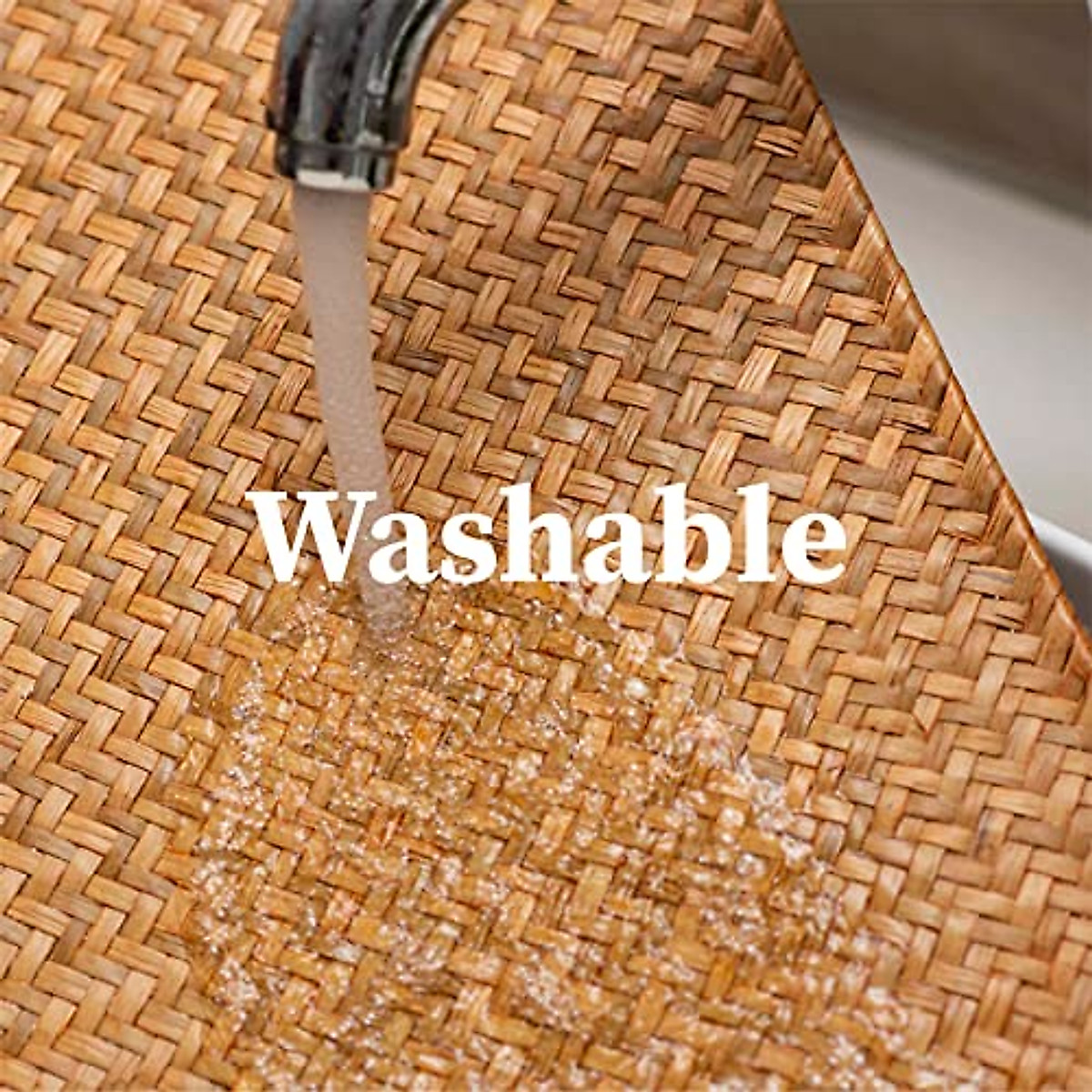 All Natural Handmade Woven Wood Kitchen Mat, Placemats Set of 6, Outdoor Rattan Seagrass, Eco-Friendly Wicker Bamboo Cork, Washable Non-Slip Jute Place Mats for Dining Table (17" x 12")