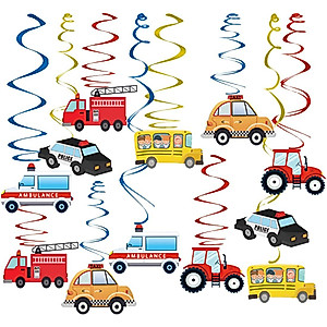 Transportation Party Hanging Swirl Decorations - 30Ct Cars Theme Happy Birthday Banner Garland for Transportation Themed Birthday Baby Shower Party Supplies