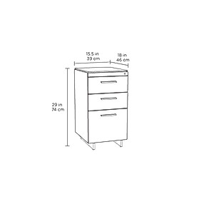 BDI Furniture Centro 6414 Locking 3-Drawer File Cabinet for Home or Office with Letter or Legal-Sized File Drawer and 2 Supply Drawers, Satin-Etched Tempered Glass Top, Satin White