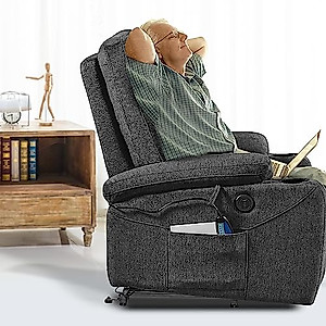 HLTIHOME Electric Power Lift Recliner Chair Sofa with Massage and Heat,3 Positions,2 Side Pockets and Cup Holders,USB Ports, High-end Quality Fabric for Home Living Room Bedroom (Grey)