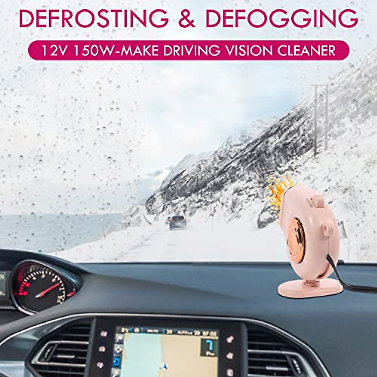 Car Heater Defroster 12V 150W Portable Car Windshield Defroster 360°Rotatable Heater 2 in 1 Heating and Cooling Fan Plug Into Cigaratte Lighter for 12V Car (pink)