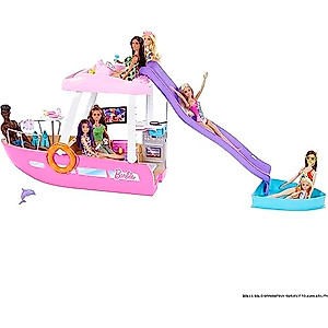 Barbie Toy Boat Playset, Dream Boat with 20+ Pieces Including Pool, Slide & Dolphin, Ocean-Themed Accessories