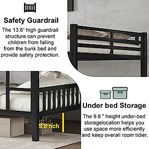 Luckiofvonne Queen Over Queen Bunk Bed for Adults, Heavy-Duty Metal Bunk Bed Frame with Ladder, High Guardrail and Slats Support, No Box Spring Needed, Black