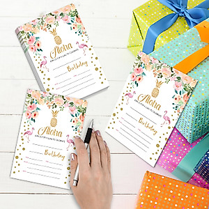 Hawaiian Aloha Luau Floral Birthday Party Invitations Cards with Envelopes, Tropical Summer Party Invitations, Birthday Celebration Supplies, Double-sided Fill-in bday Invites for Boys Girls- A09