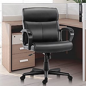 Office Chair, Computer Chair Mid Back Desk Chair Height Adjustable Home Office Chair with Wheels and Soft Armrests Wide Seat Cushion for Heavy People