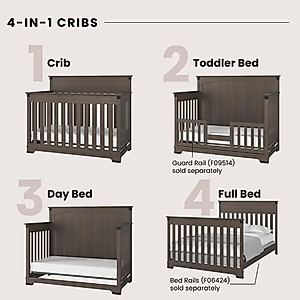 Child Craft Redmond 4-in-1 Convertible Crib, Baby Crib Converts to Day Bed, Toddler Bed and Full Size Bed, 3 Adjustable Mattress Positions, Non-Toxic, Baby Safe Finish (Dapper Gray)