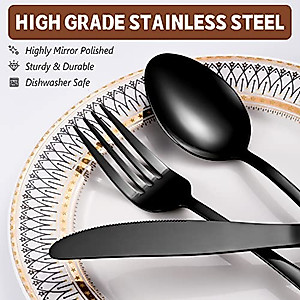30 Piece Black Silverware Set, Stainless Steel Flatware Utensil Sets for 6, Black Cutlery Set Includes Forks Spoons Knives, Mirror Polished, Dishwasher Safe