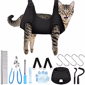 14 in 1 PET Grooming Hammock for Dogs Cats,cat Grooming Hammock Cat Nail Clipper with Cat Hammock Restraint Bag Nail Clippers Trimmer, PET Comb, Nail File for Small Cats Dogs Bathing (Blue, Black)
