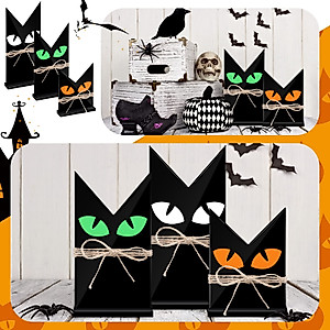 3 Pieces Halloween Black Cat Wood Decors Halloween Tiered Tray Decor Halloween Wood Cat Table Centerpiece Signs for Halloween Home Office Party Supply